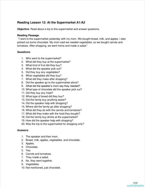 At the supermarket. Interactive worksheet | TopWorksheets