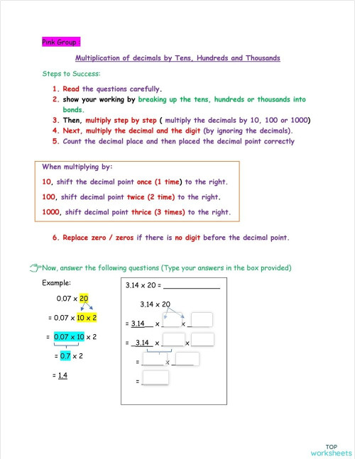 Multiplication by Tens Hundreds and Thousands. Interactive worksheet ...