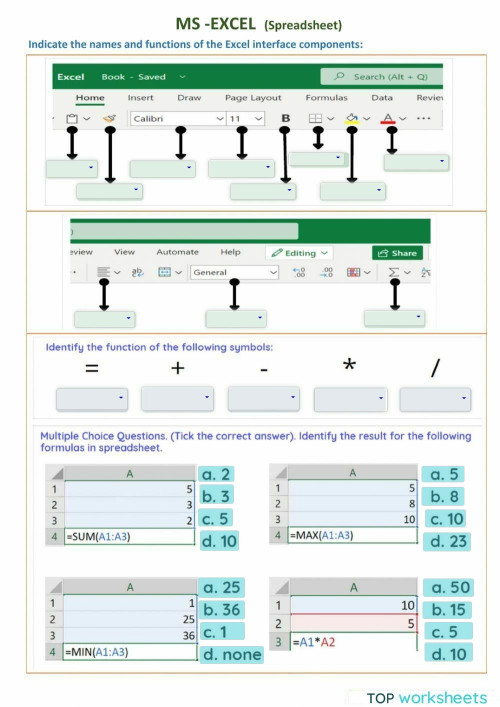 Function Of The Ms Excel Interface Interactive Worksheet Topworksheets