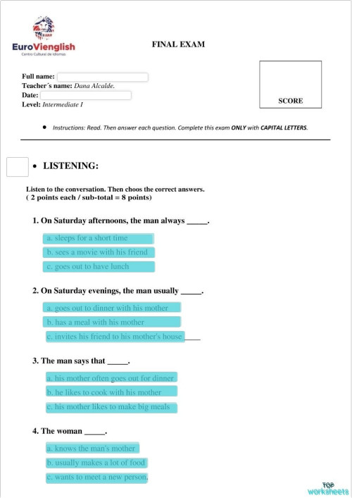 Final exam. Interactive worksheet | TopWorksheets