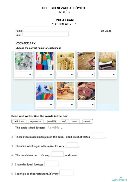 6th Grade Unit 4 Exam. Ficha interactiva | TopWorksheets