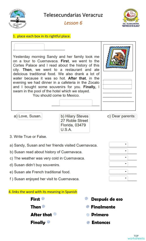 Lesson 6. Secuence words. Ficha interactiva | TopWorksheets