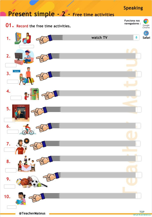 034 - Free time activities - Speaking. Interactive worksheet ...