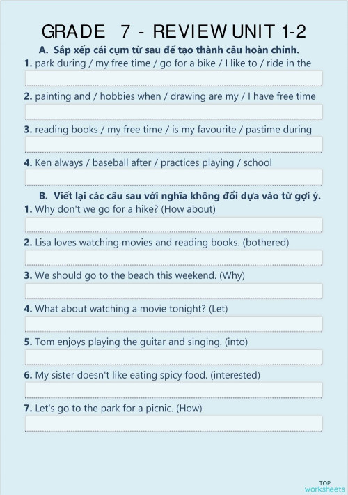 GRADE 7 - REVIEW 1. Interactive worksheet | TopWorksheets