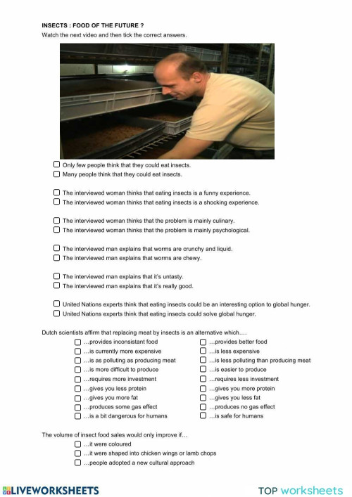 Insects food of the future. Interactive worksheet | TopWorksheets