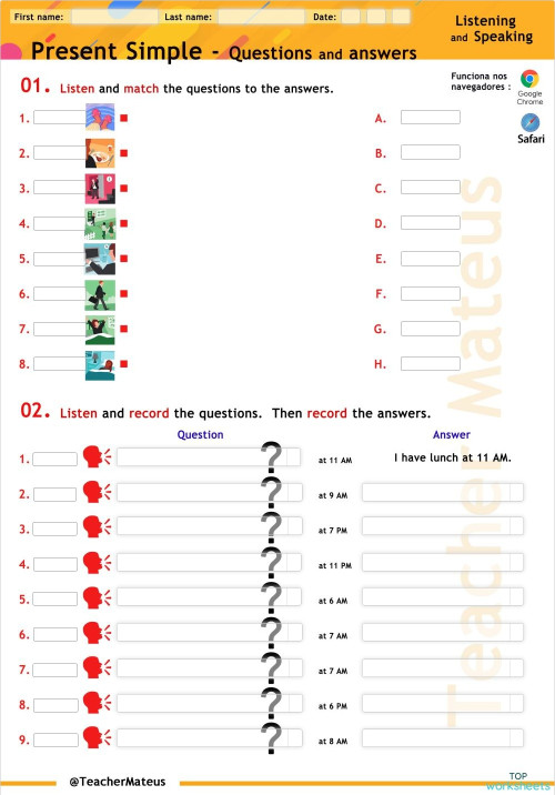 039 - 105 - PRESENT SIMPLE - Question and answers - Listening (Copied). Interactive worksheet ...