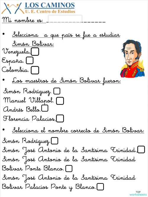 Vida de Simón Bolívar. Ficha interactiva | TopWorksheets