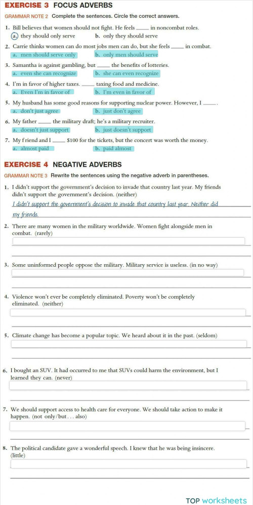 Ag03 adverbs page 274. Interactive worksheet | TopWorksheets