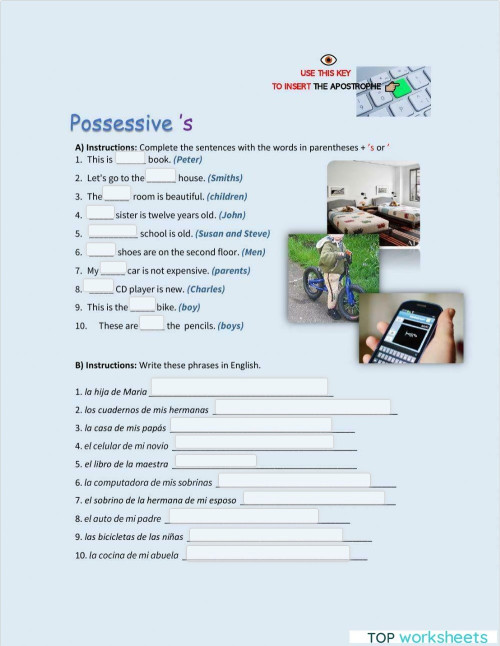 Possessive 's. Interactive worksheet | TopWorksheets