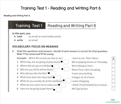 Training Test 1 - Reading and Writing Part 6. Interactive worksheet ...