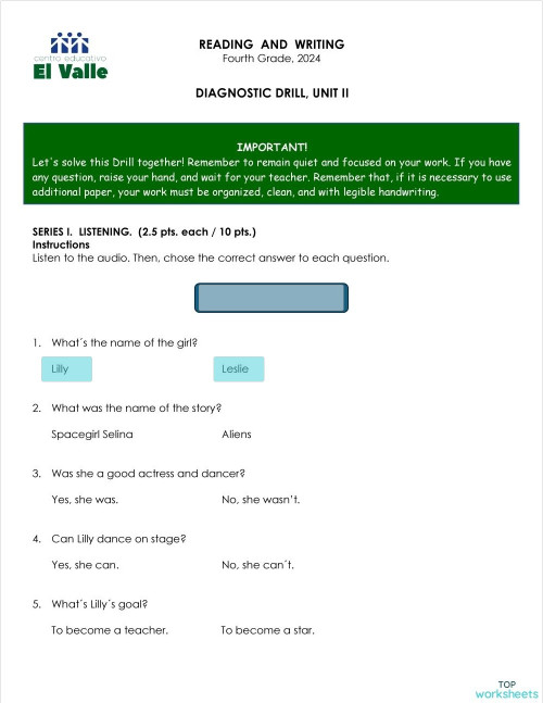 FOURTH GRADE Reading and Writing. Interactive worksheet | TopWorksheets