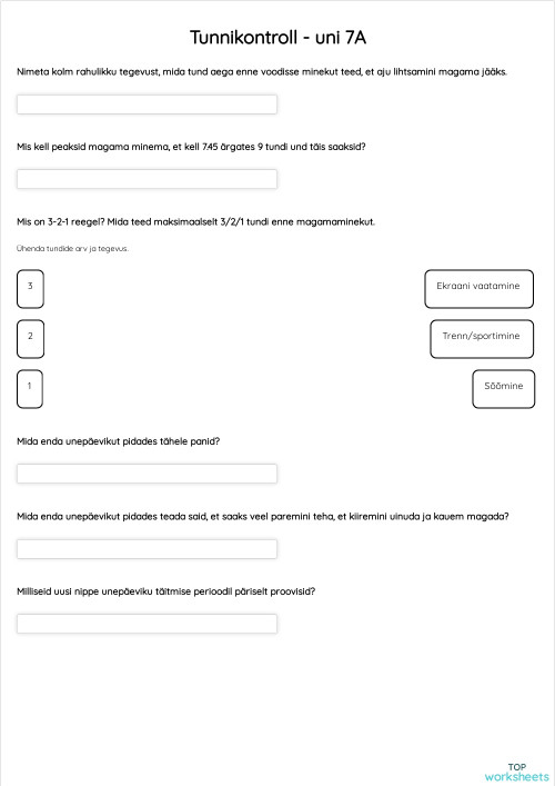 Tunnikontroll - uni 7A. Interactive worksheet | TopWorksheets