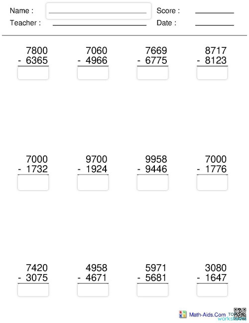 subtracting across zeros. Interactive worksheet | TopWorksheets