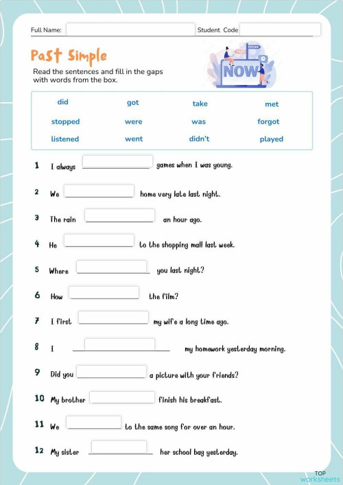 Past Simple 12. Interactive worksheet | TopWorksheets