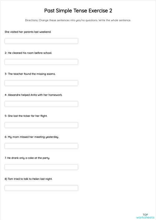 Past Simple Tense Exercise 2. Interactive worksheet | TopWorksheets