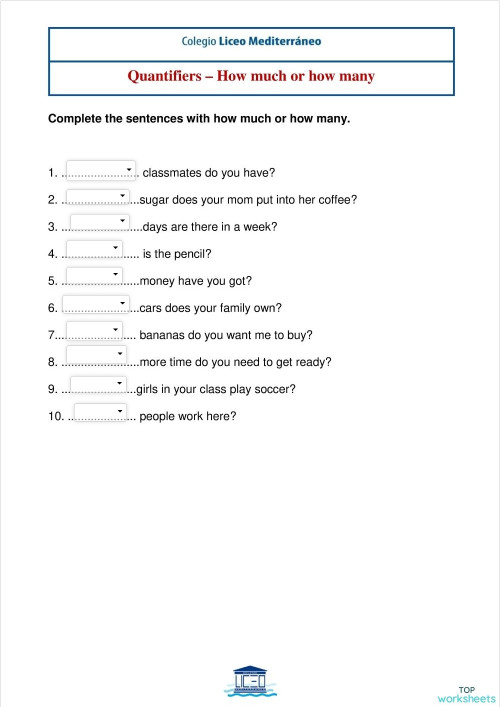 Quantifiers- How much or how many. Interactive worksheet | TopWorksheets