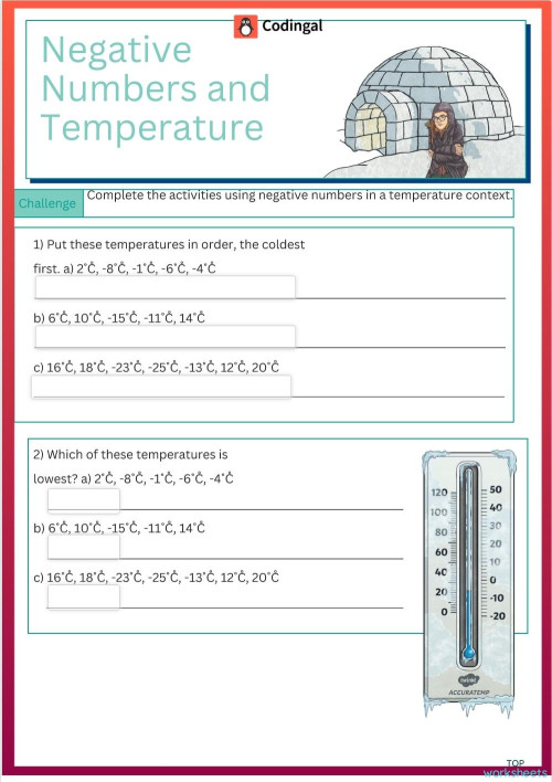 M_G06T03_WC01_Integers_with_Temperature. Interactive worksheet | TopWorksheets