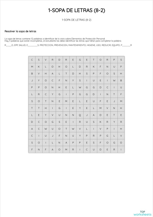 1-SOPA DE LETRAS (8-2). Ficha interactiva | TopWorksheets