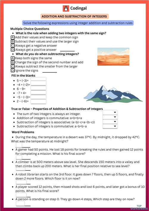 M_G06M03L05_WC02_ Adding_and_Subtracting_Integers_2. Interactive worksheet | TopWorksheets