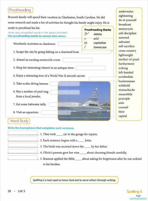 List 6: Proofreading Review Pg 24. Interactive worksheet | TopWorksheets