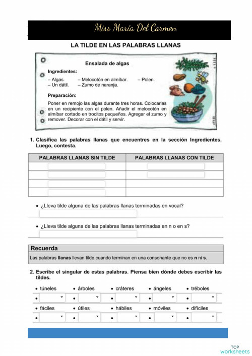 Las Palabras Graves o LLanas.. Ficha interactiva | TopWorksheets