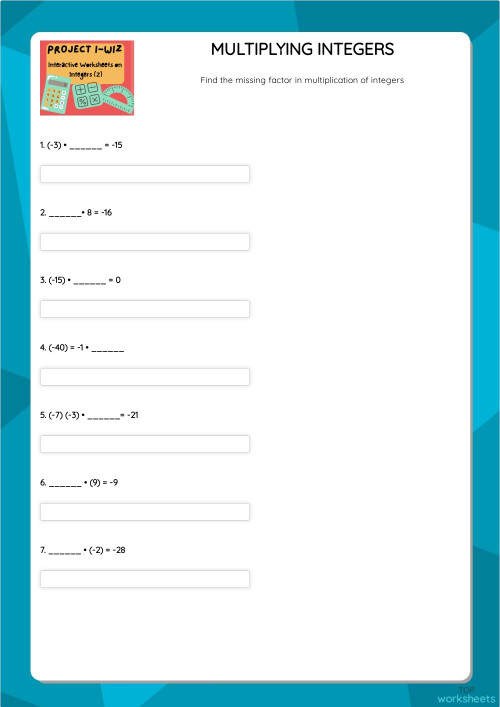 MULTIPLYING INTEGERS. Interactive worksheet | TopWorksheets