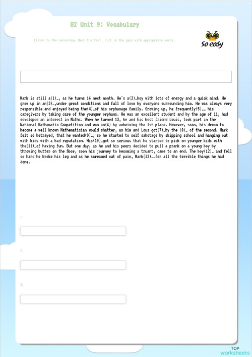 B2 Unit 9: Vocabulary. Interactive worksheet | TopWorksheets