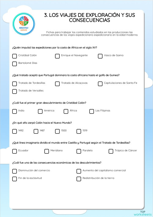3. LOS VIAJES DE EXPLORACIÓN Y SUS CONSECUENCIAS. Ficha interactiva ...