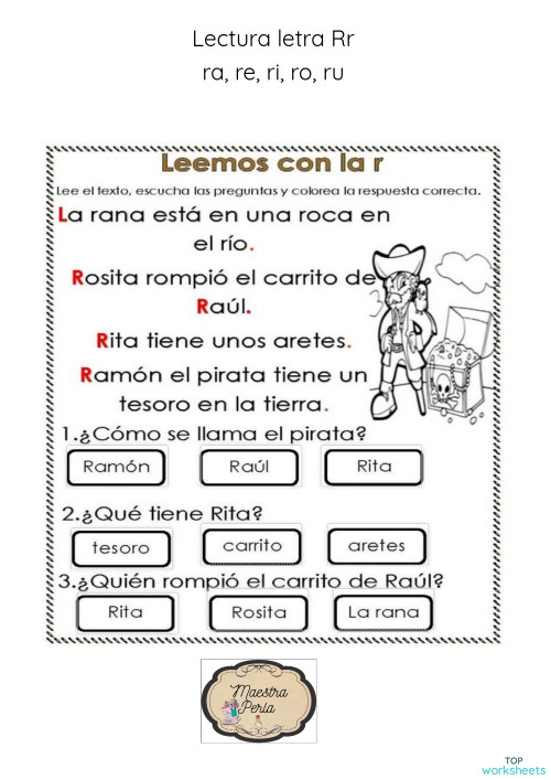 Lectura letra R/Colegio Petit. Ficha interactiva | TopWorksheets