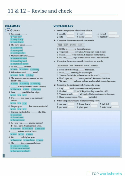 Revision Units 11 and 12. Interactive worksheet | TopWorksheets