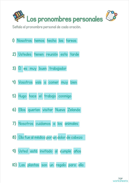 Pronombres personales. Ficha interactiva | TopWorksheets