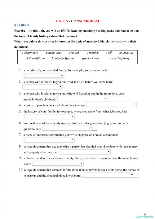 Unit 5 - Consumerism - Reading. Interactive worksheet | TopWorksheets