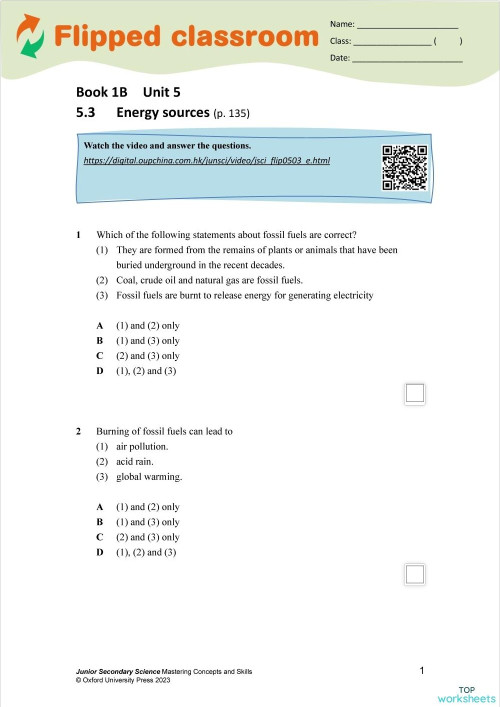 Flipped classroom - energy resource. Interactive worksheet | TopWorksheets