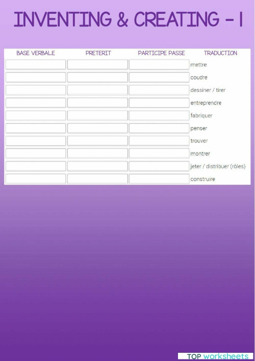 Irregular vebs - inventing - creating 1. Interactive worksheet ...