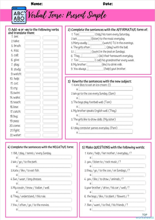 Present Simple 1ESO. Interactive worksheet | TopWorksheets