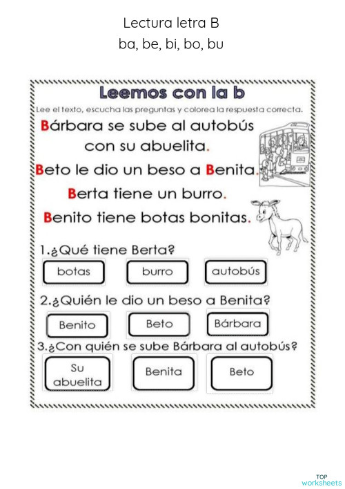 Lectura letra B/colegio Petit. Ficha interactiva | TopWorksheets
