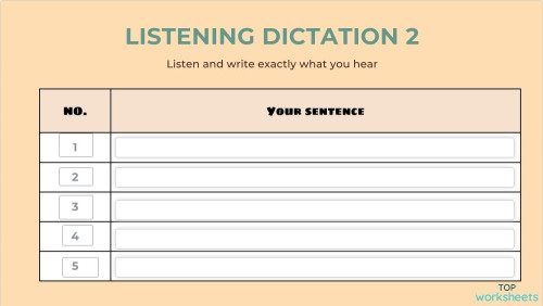 LISTENING DICTATION 2. Interactive worksheet | TopWorksheets