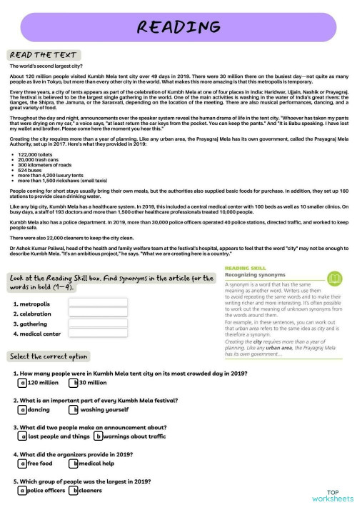 READING ACTIVITY - LESSON A. Interactive worksheet | TopWorksheets