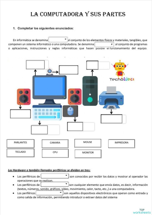 La computadora y sus partes. Ficha interactiva | TopWorksheets