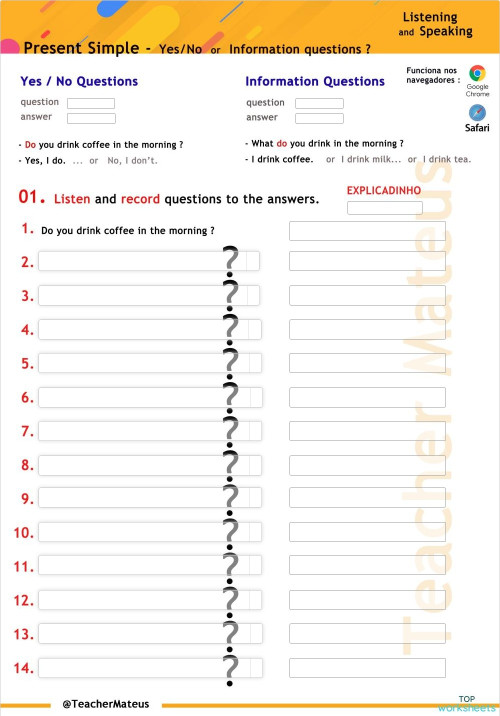 PRESENT SIMPLE - 18 - Yes/No or Information Question ? - 3 - Listening ...