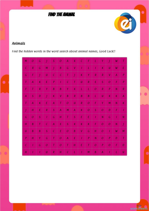 FIND THE ANIMAL. Interactive worksheet | TopWorksheets