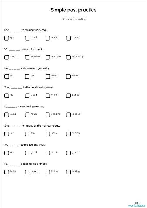 Simple past practice. Interactive worksheet | TopWorksheets