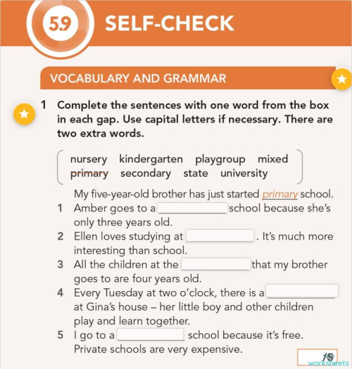 5 EducationSelf-check. Interactive worksheet | TopWorksheets