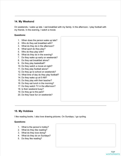 Reading Comprehension A1. Interactive worksheet | TopWorksheets