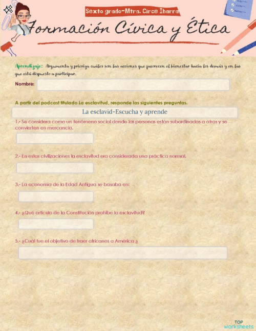 Hoja De Trabajo Sobre La Esclavitud