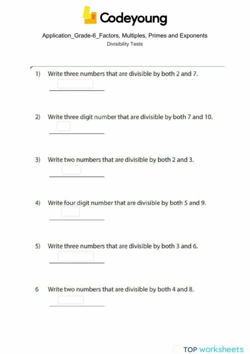 Divisibility Tests Application Interactive Worksheet Topworksheets