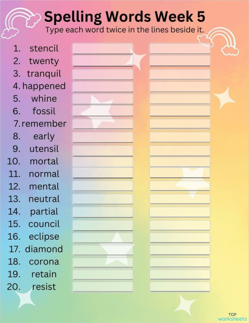 Spelling Words Week 5. Interactive worksheet | TopWorksheets