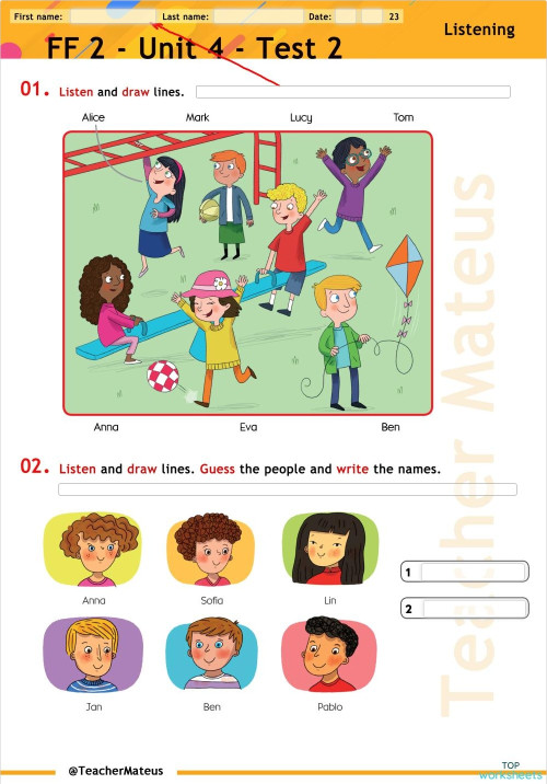 FF 1 - Unit 10 - Test 5 - Listening. Interactive worksheet | TopWorksheets