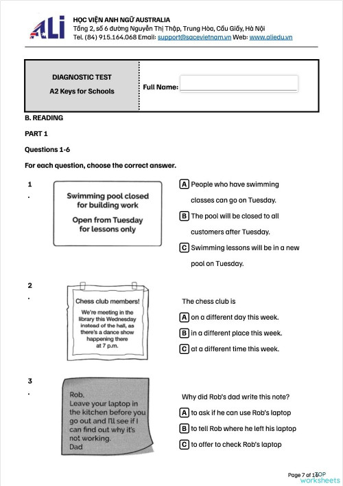 [FEB/2025] KET TEST READING. Interactive worksheet | TopWorksheets