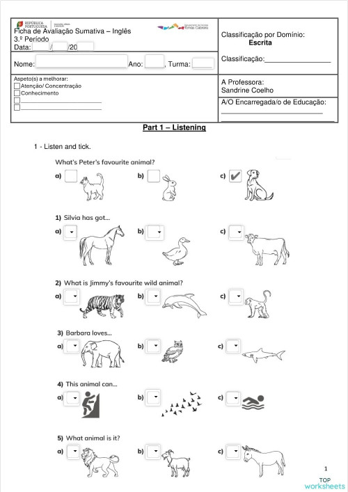 Animals Listening. Interactive worksheet | TopWorksheets